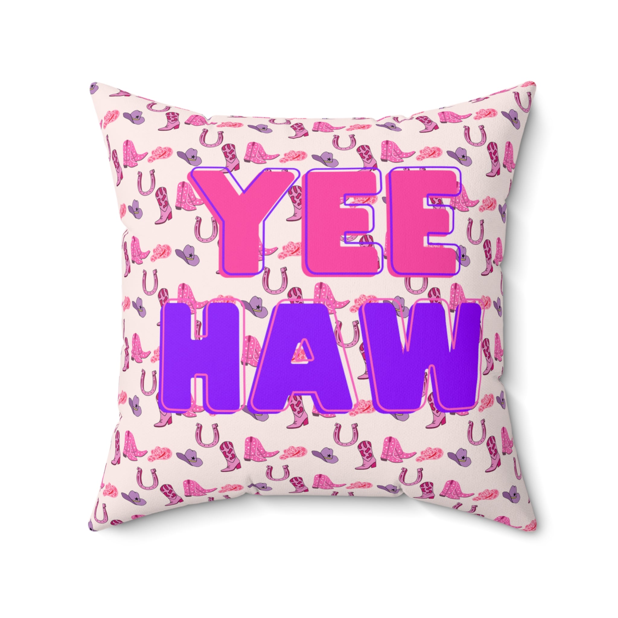 Yee Haw! Pink & Purple Cowgirl Hat & Boots Patterned Square Pillow Mul ...